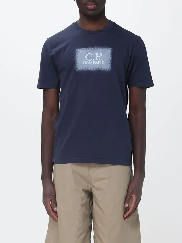 C.P. COMPANY Cotton T-shirt With Contrasting Logo And Crew Neck - Blue