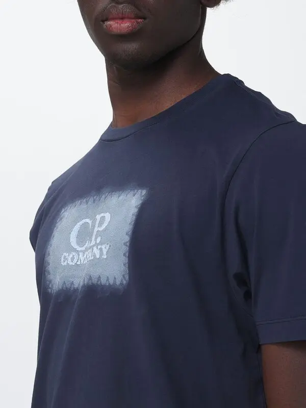 C.P. COMPANY Cotton T-shirt With Contrasting Logo And Crew Neck - Blue