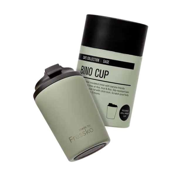 FRESSKO Bino 8oz / 227ml Reusable Coffee Cup, Stainless Steel Sage - Green