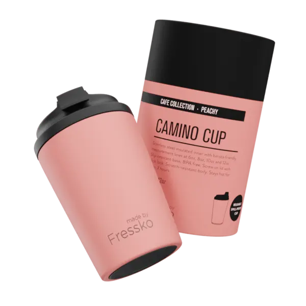 FRESSKO Camino 12oz / 340ml Reusable Coffee Cup, Stainless Steel Peachy - Pink
