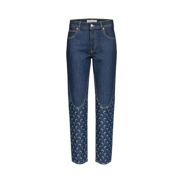 MARINE SERRE Midnight Denim Jeans With Moon Print