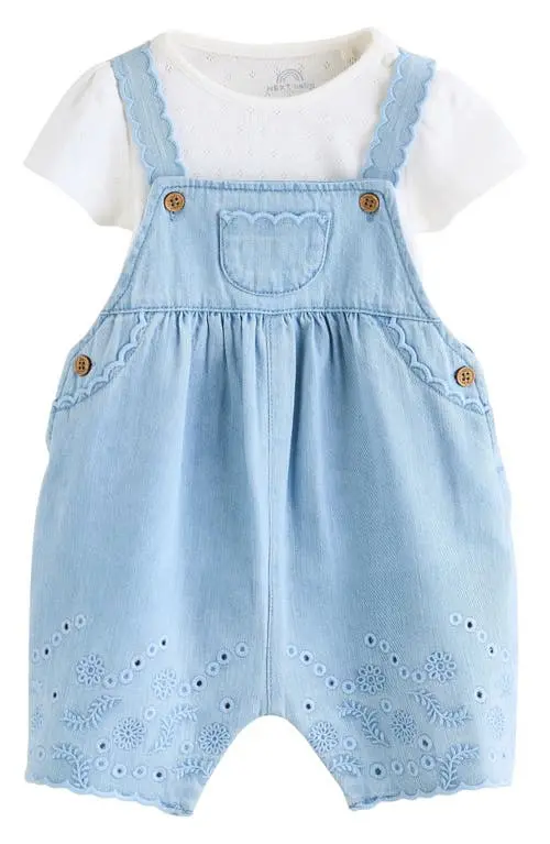 NEXT Pointelle T-shirt & Eyelet Denim Overalls Set - Blue