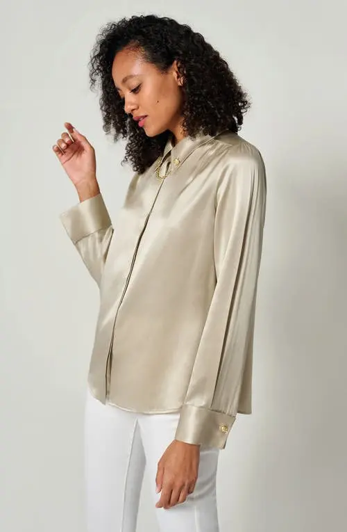 Lilysilk Charmeuse Silk Blouse With Metal Chain Detail - Medium Brown