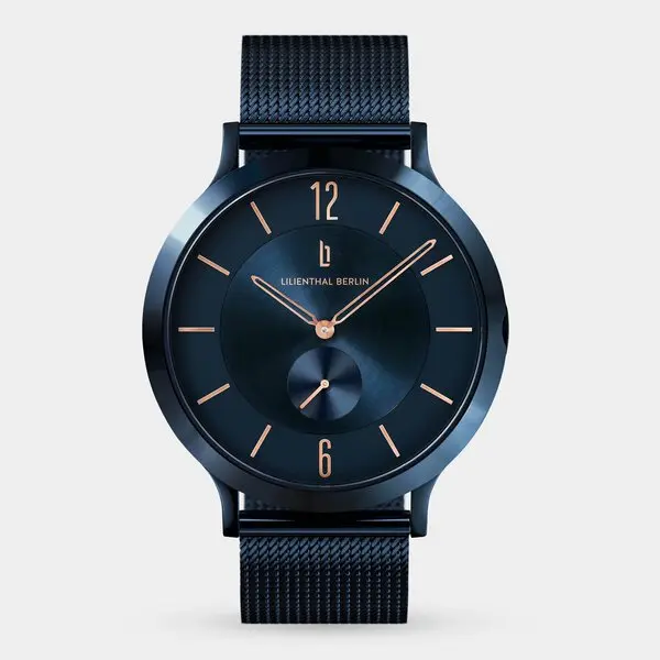 Lilienthal Berlin Rose Gold Mesh Glossy Watch - Blue