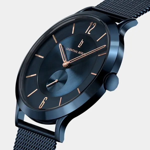 Lilienthal Berlin Rose Gold Mesh Glossy Watch - Blue