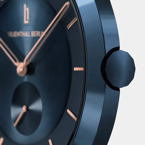 Lilienthal Berlin Rose Gold Mesh Glossy Watch - Blue