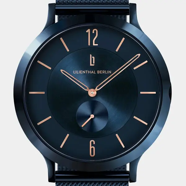 Lilienthal Berlin Rose Gold Mesh Glossy Watch - Blue