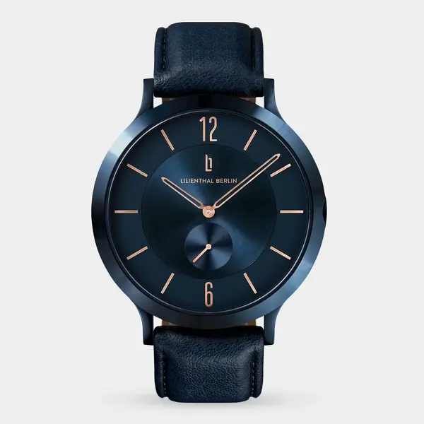 Lilienthal Berlin The Classic Rose Gold Leather Strap Watch - Blue