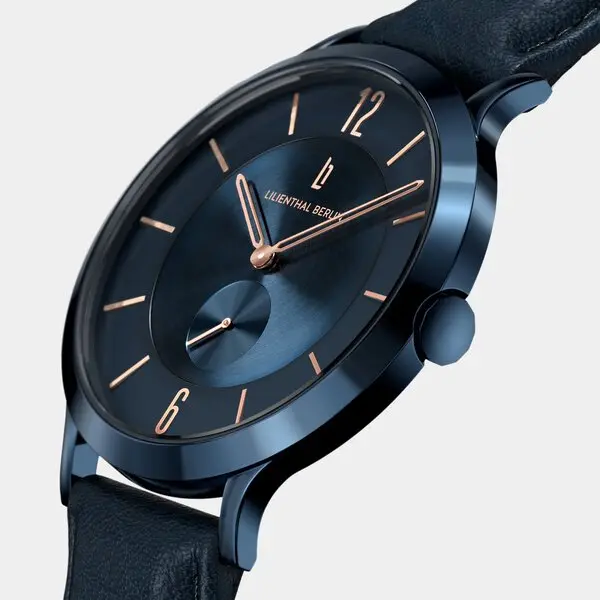Lilienthal Berlin The Classic Rose Gold Leather Strap Watch - Blue