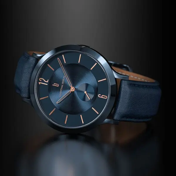 Lilienthal Berlin The Classic Rose Gold Leather Strap Watch - Blue