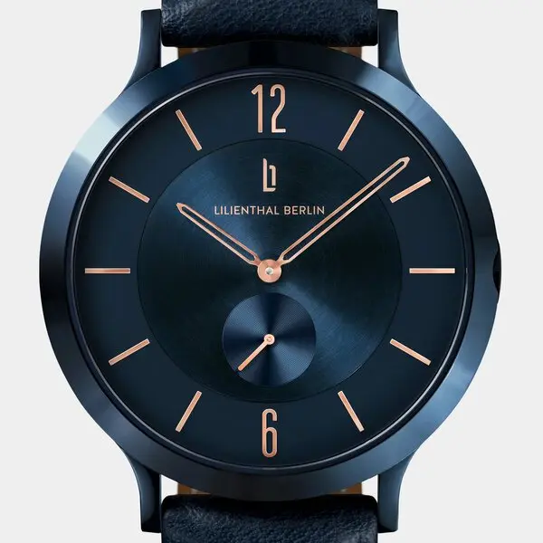 Lilienthal Berlin The Classic Rose Gold Leather Strap Watch - Blue