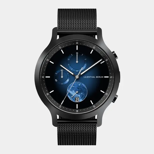 Lilienthal Berlin Chronograph Meteorite Flare Mesh Black Matte - Blue