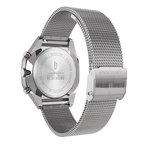 Lilienthal Berlin Octachrono Silver Red Mesh Chronograph Watch - Silver,red