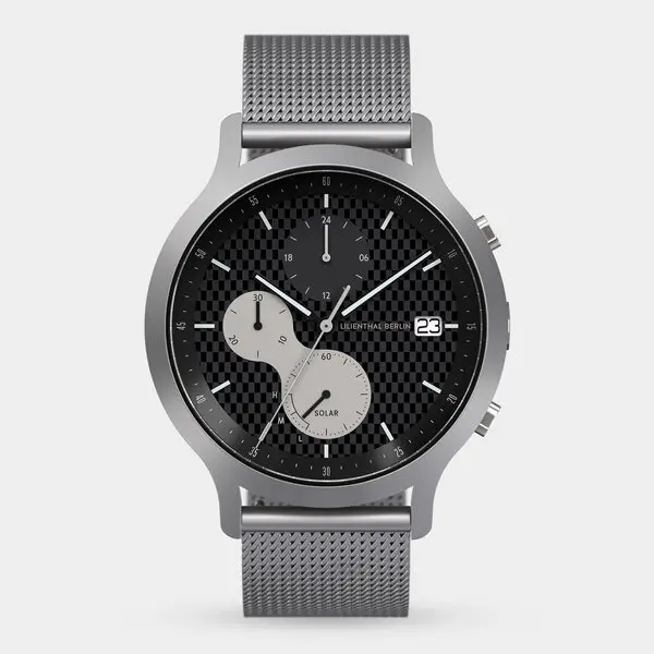 Lilienthal Berlin Chronograph Limited Edition Solar Iii Mesh Silver Matte Watch - Black