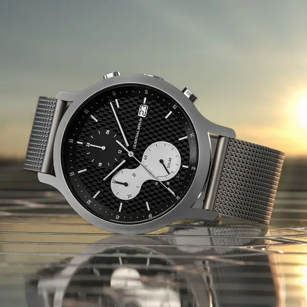 Lilienthal Berlin Chronograph Limited Edition Solar Iii Mesh Silver Matte Watch
