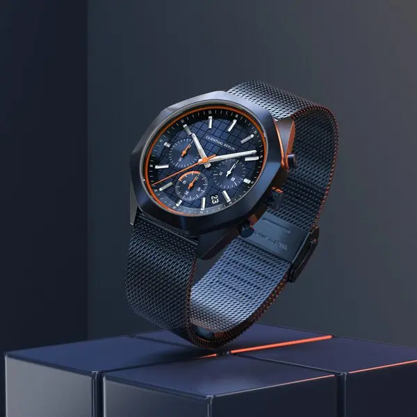 Lilienthal Berlin Octachrono Orange Mesh Brushed Chronograph Watch - Blue