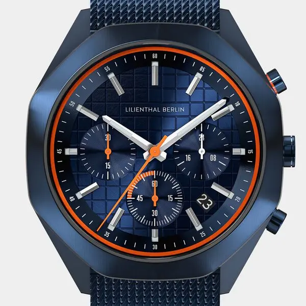 Lilienthal Berlin Octachrono Orange Mesh Brushed Chronograph Watch - Blue