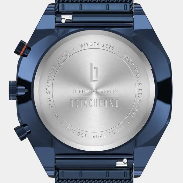 Lilienthal Berlin Octachrono Orange Mesh Brushed Chronograph Watch - Blue