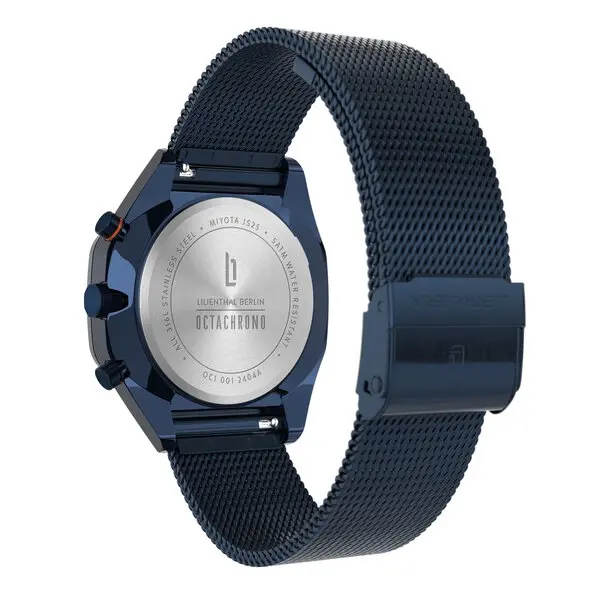 Lilienthal Berlin Octachrono Orange Mesh Brushed Chronograph Watch - Blue