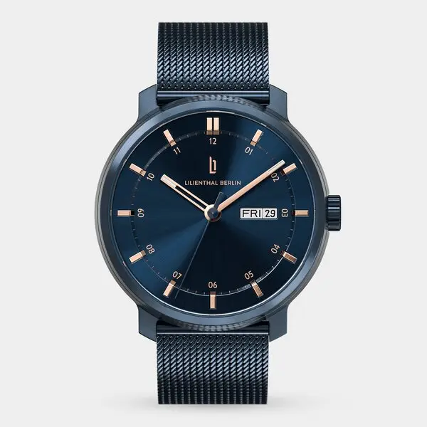 Lilienthal Berlin Neolux Automatic Rose Gold Mesh Brushed Watch - Blue