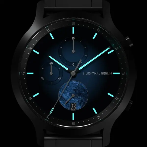 Lilienthal Berlin Chronograph Meteorite Flare Stainless Steel Matte - Blue