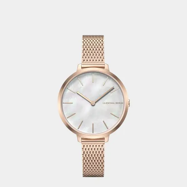 Lilienthal Berlin Rosalux Rose Gold Mesh Watch With Mother Of Pearl Dial - White