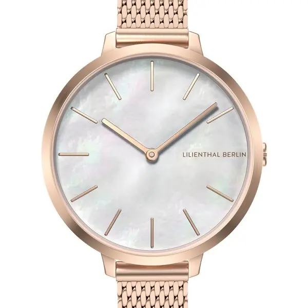 Lilienthal Berlin Rosalux Rose Gold Mesh Watch With Mother Of Pearl Dial - White