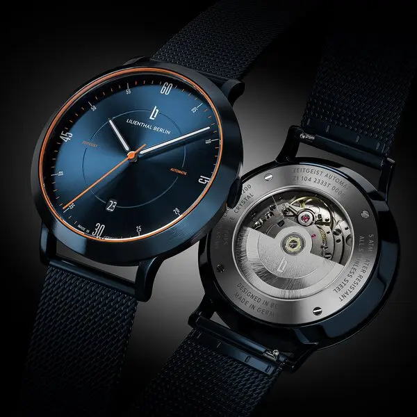 Lilienthal Berlin Zeitgeist Automatic Orange Mesh Brushed - Blue