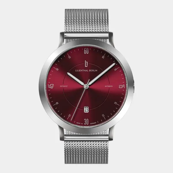 Lilienthal Berlin Zeitgeist Automatic Silver Bordeaux Mesh - Red