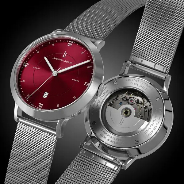 Lilienthal Berlin Zeitgeist Automatic Silver Bordeaux Mesh - Red