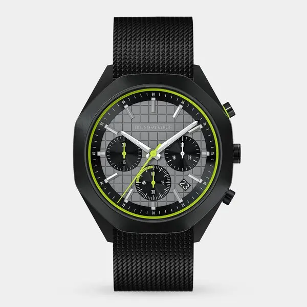 Lilienthal Berlin Octachrono Black Lime Mesh Chronograph Watch - Gray