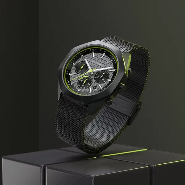 Lilienthal Berlin Octachrono Black Lime Mesh Chronograph Watch - Gray