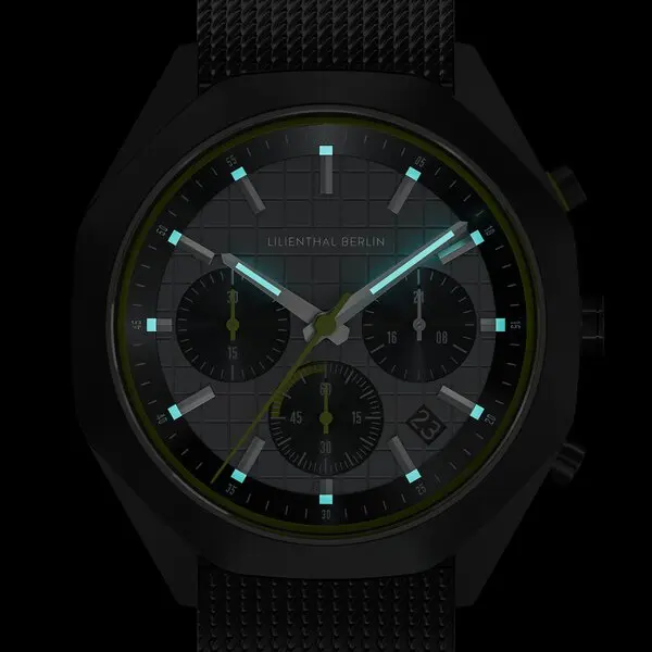 Lilienthal Berlin Octachrono Black Lime Mesh Chronograph Watch - Gray