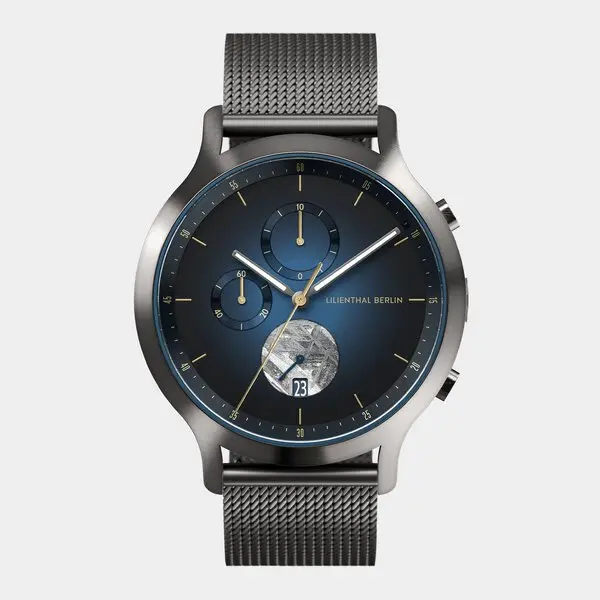 Lilienthal Berlin Chronograph Meteorite Gold Mesh Watch - Blue,black