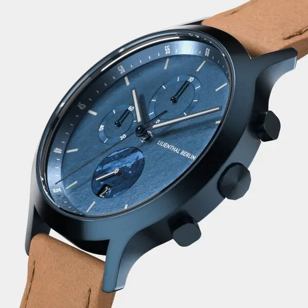 Lilienthal Berlin Chronograph Meteorite Watch With Light Brown Leather Strap