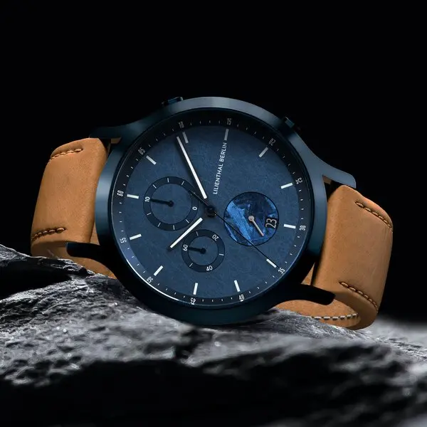 Lilienthal Berlin Chronograph Meteorite Watch With Light Brown Leather Strap