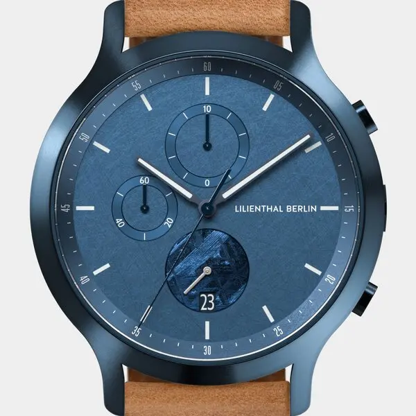 Lilienthal Berlin Chronograph Meteorite Watch With Light Brown Leather Strap