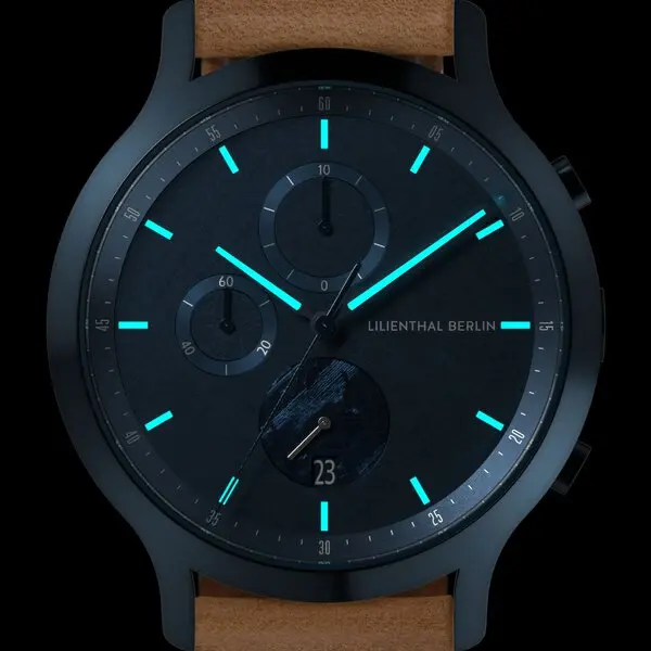 Lilienthal Berlin Chronograph Meteorite Watch With Light Brown Leather Strap