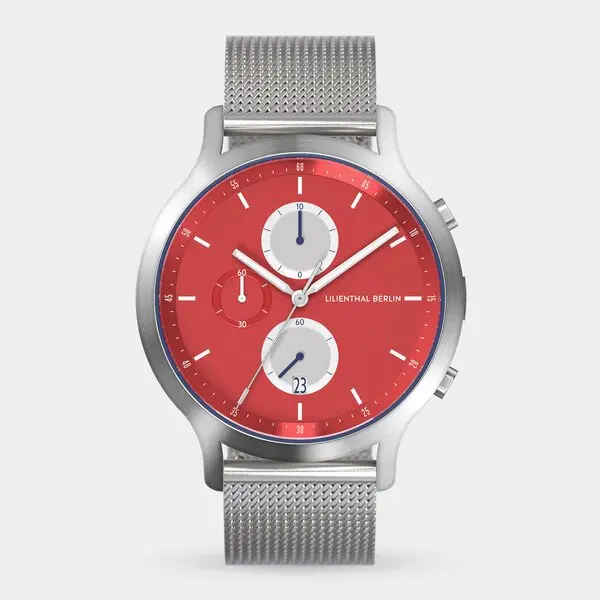 Lilienthal Berlin Chronograph Line 3 Mesh Silver - Red