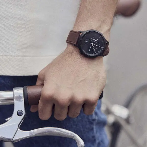 Lilienthal Berlin Chronograph Stainless Steel And Leather Strap Watch - Black