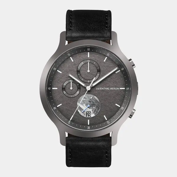 Lilienthal Berlin Chronograph Meteorite Black Leather Watch - Gray