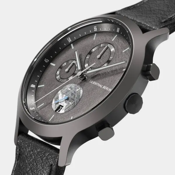 Lilienthal Berlin Chronograph Meteorite Black Leather Watch - Gray