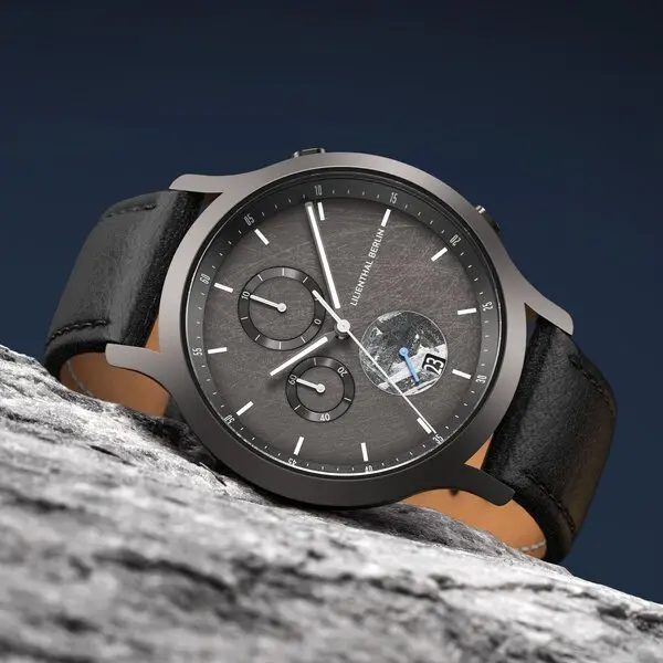 Lilienthal Berlin Chronograph Meteorite Black Leather Watch - Gray