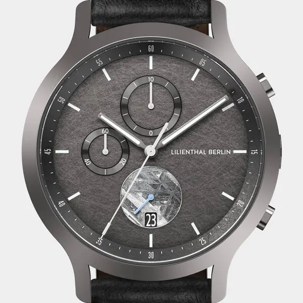 Lilienthal Berlin Chronograph Meteorite Black Leather Watch - Gray