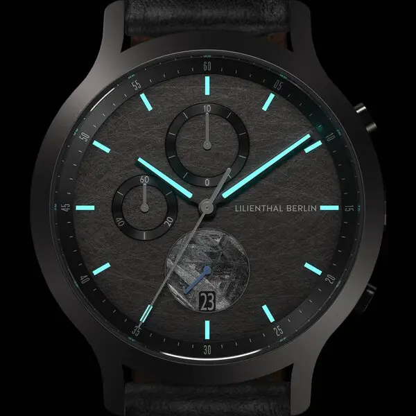 Lilienthal Berlin Chronograph Meteorite Black Leather Watch - Gray