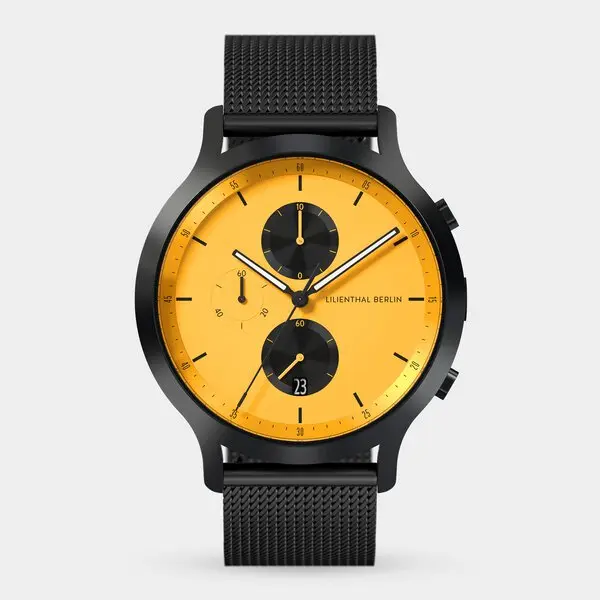 Lilienthal Berlin Chronograph Line 2 Mesh Black Matte - Black,yellow