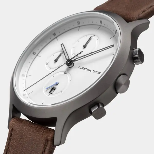 Lilienthal Berlin Chronograph Dark Silver Leather Strap Watch