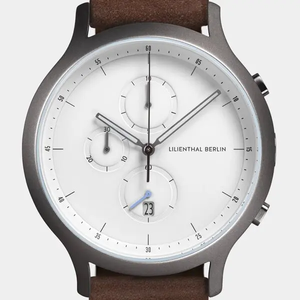 Lilienthal Berlin Chronograph Dark Silver Leather Strap Watch