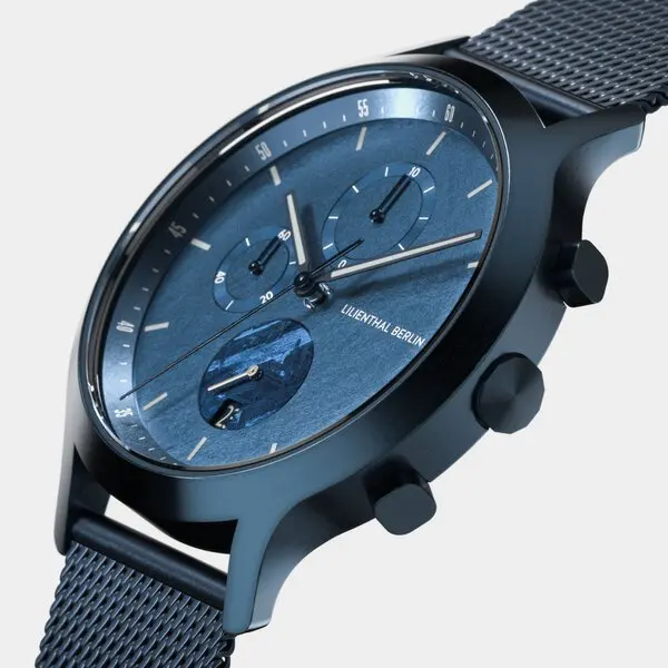 Lilienthal Berlin Chronograph Meteorite Stellar Mesh Watch - Blue