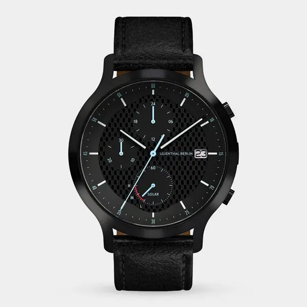 Lilienthal Berlin Chronograph Solar Watch With Leather Strap - Black